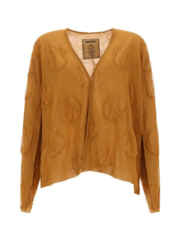 UMA WANG Sheer Long Sleeve Cardigan With Textured Applique - Beige