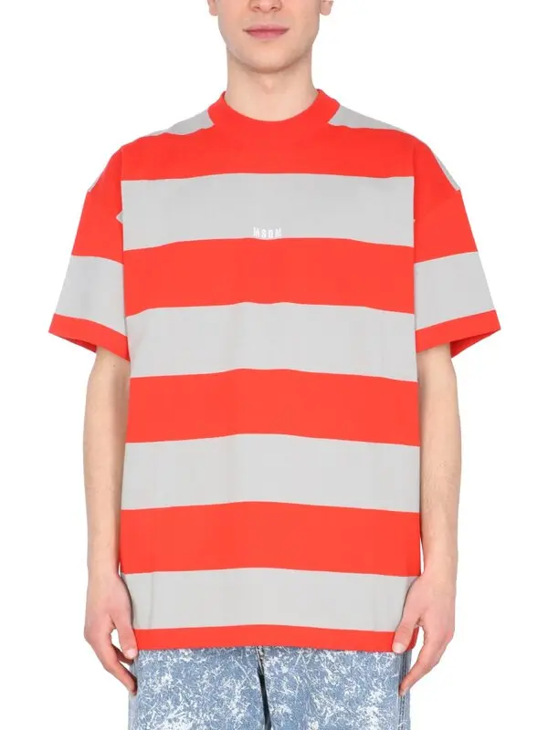 MSGM Striped Crew Neck T-shirt For - Red