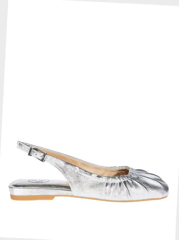 Ash Bibi Ruched Leather Slingback Ballet Flats - Argento