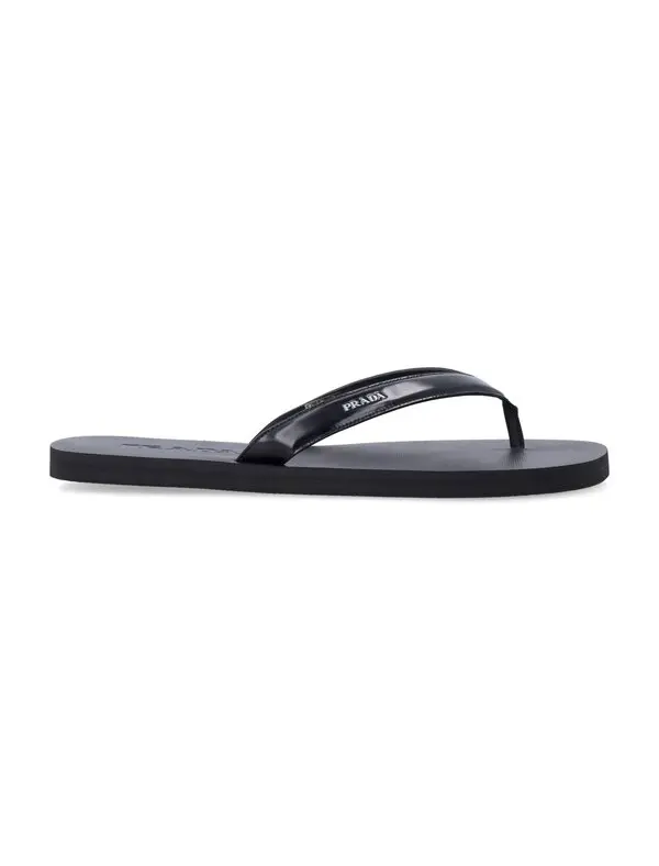Prada Brushed Leather Flip Flops - Black