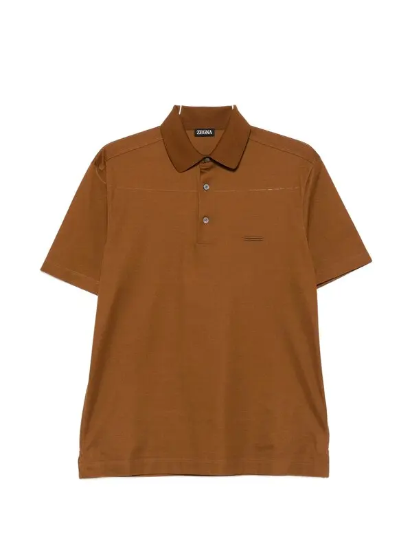 Zegna Short Sleeve Knit Polo With Rolled Hem For - Marrone