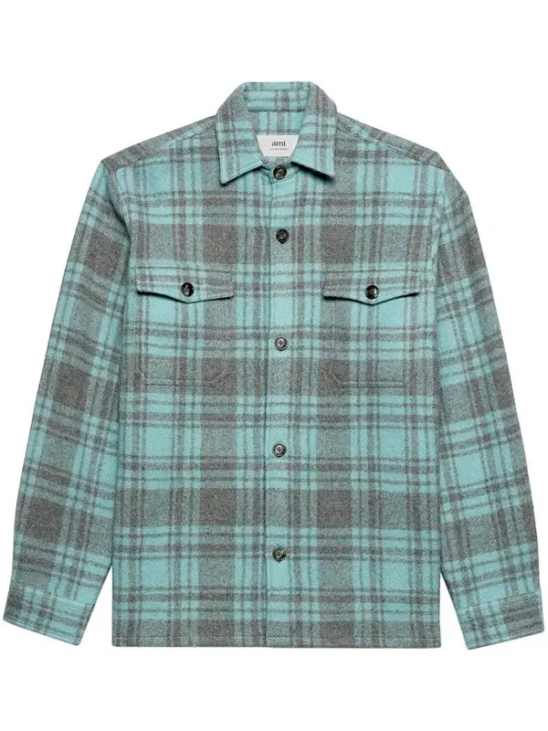 AMI Paris Oversized Wool Check Shirt Jacket