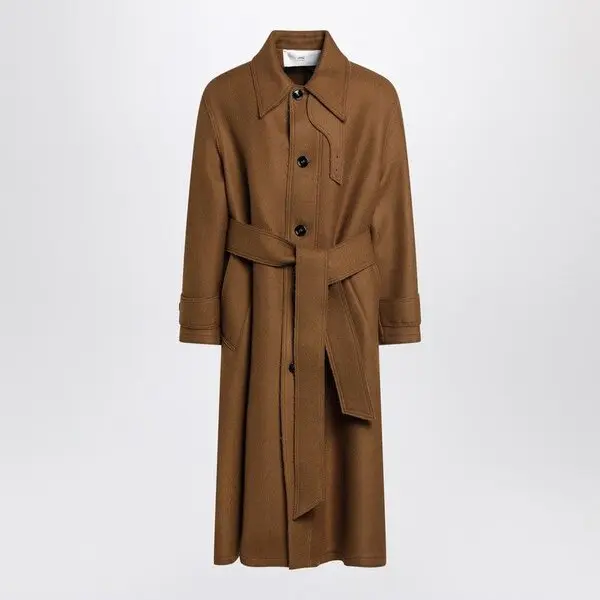AMI Paris Wool Belted Mac Coat - Brown
