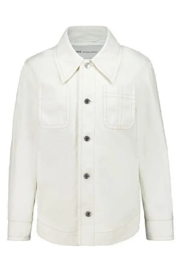 AMI Paris Worker Buttoned Jacket In Cotton - Blanccreme