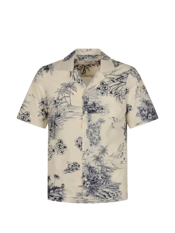 Moncler Floral Print Short Sleeve Cotton Shirt - Blue