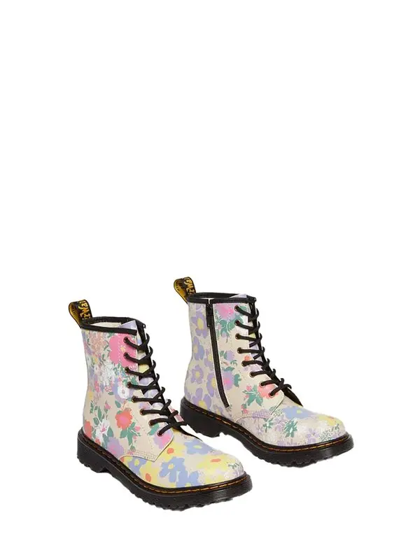 Dr. Martens Mini Floral Mash Up Leather Lace Up Boots - Multicolour