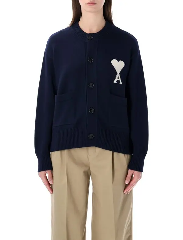 AMI Paris Wool Crewneck De Coeur Cardigan
