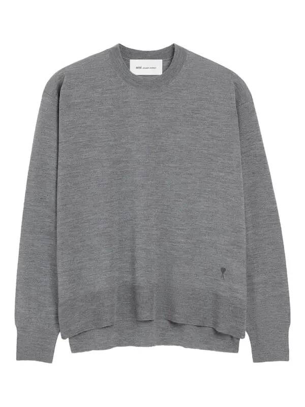 AMI Paris Thin Wool Crewneck De Coeur Sweater - Grey