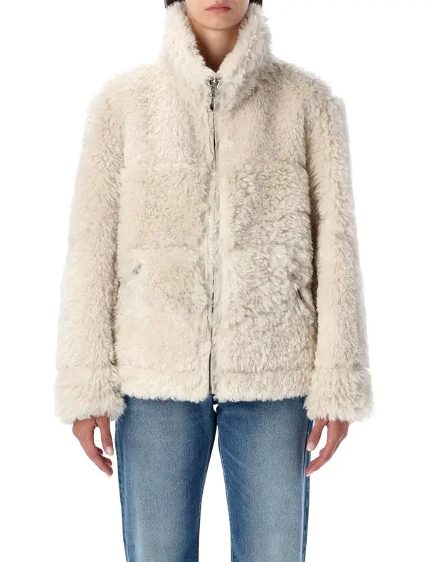 URBANCODE Reversible Faux Fur Jacket With High Collar - Chalk