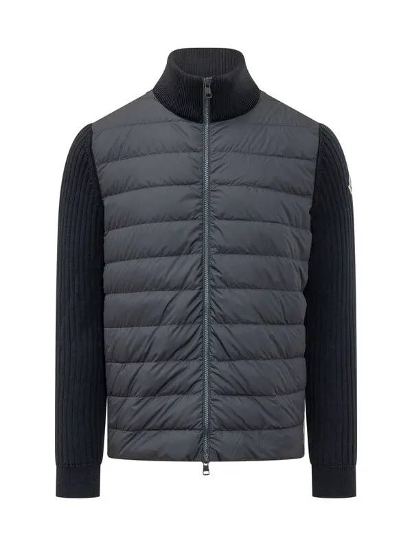 Moncler Quilted Knit Cardigan With High Neck