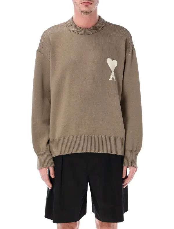 AMI Paris Wool And Cotton De Coeur Crewneck Sweater - Beige