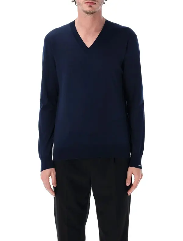 Prada Essential Slim-fit V-neck Sweater - Blue