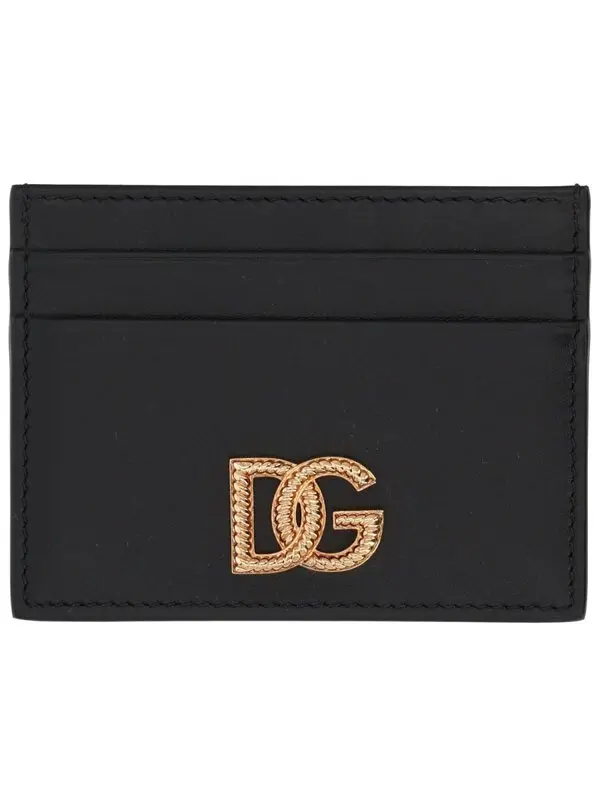 Dolce & Gabbana Leather Card Holder With Logo Accent - Black