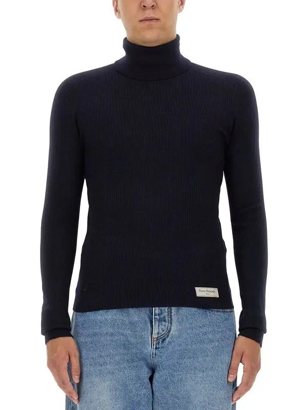 Balmain Ribbed Wool Turtleneck Sweater - Blue
