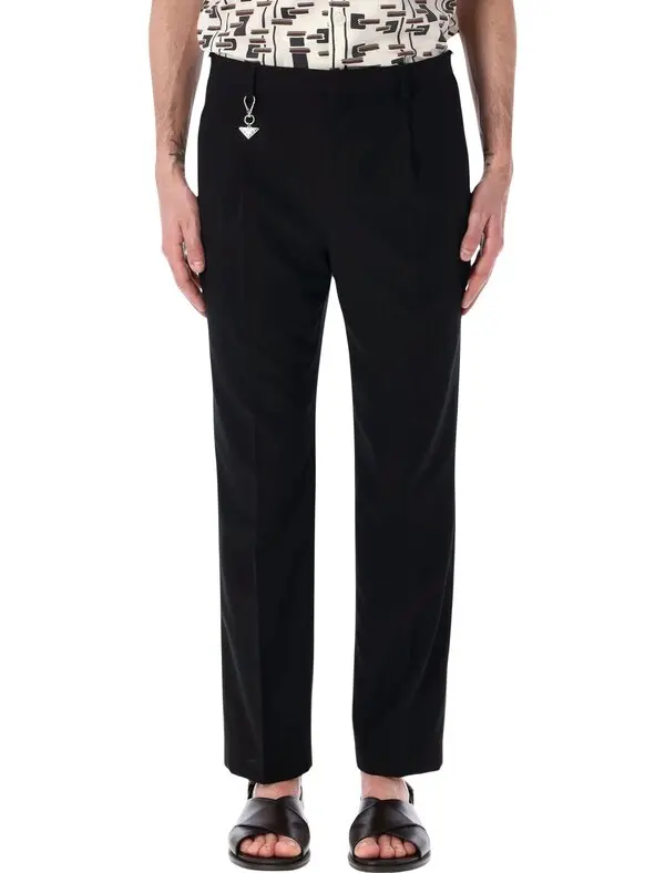Prada Slim Fit Cotton Tailored Trousers With Enamel Triangle Logo - Black