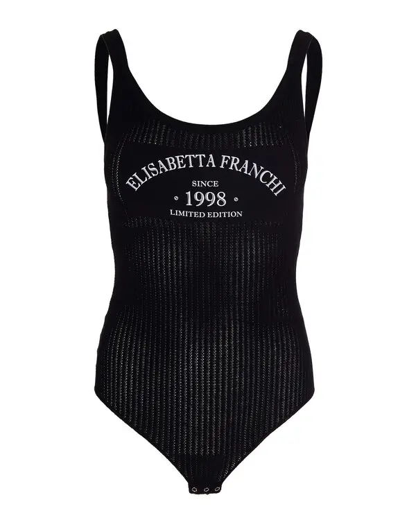 Elisabetta Franchi Ribbed Bodysuit With Logo Detail - Nero