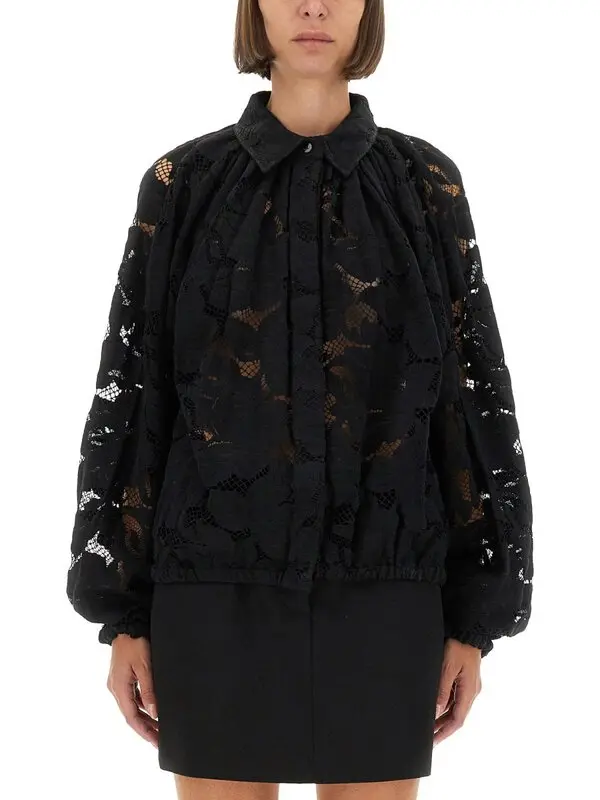 PATOU Balloon Sleeve Lace Blouse - Black