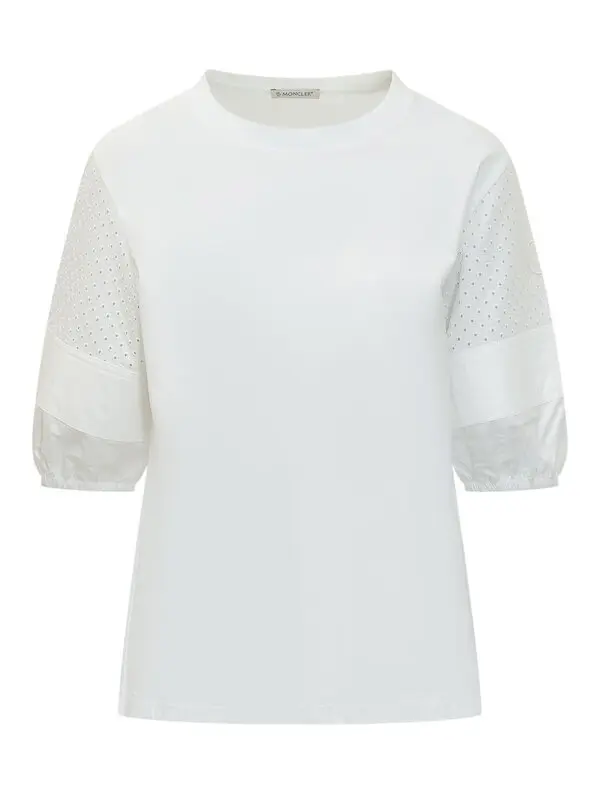 Moncler T-shirt With Perforated Sleeves - Bianco