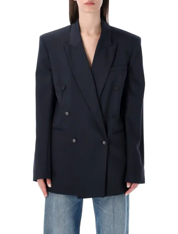 THE FRANKIE SHOP Double-breasted Wool Blend Blazer - Blue