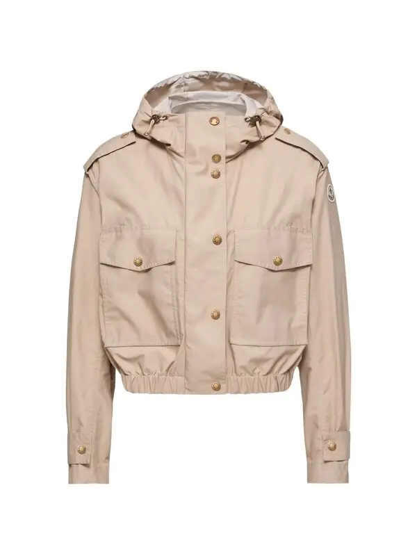 Moncler Hooded Jacket With Drawstring Hem And Cuffs - Beige