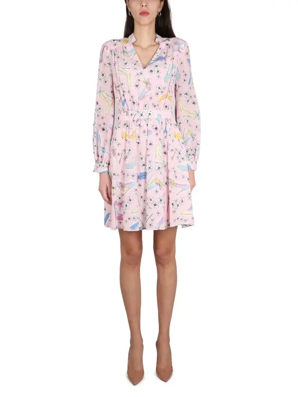 Moschino Long Sleeve Printed Mini Dress - Pink