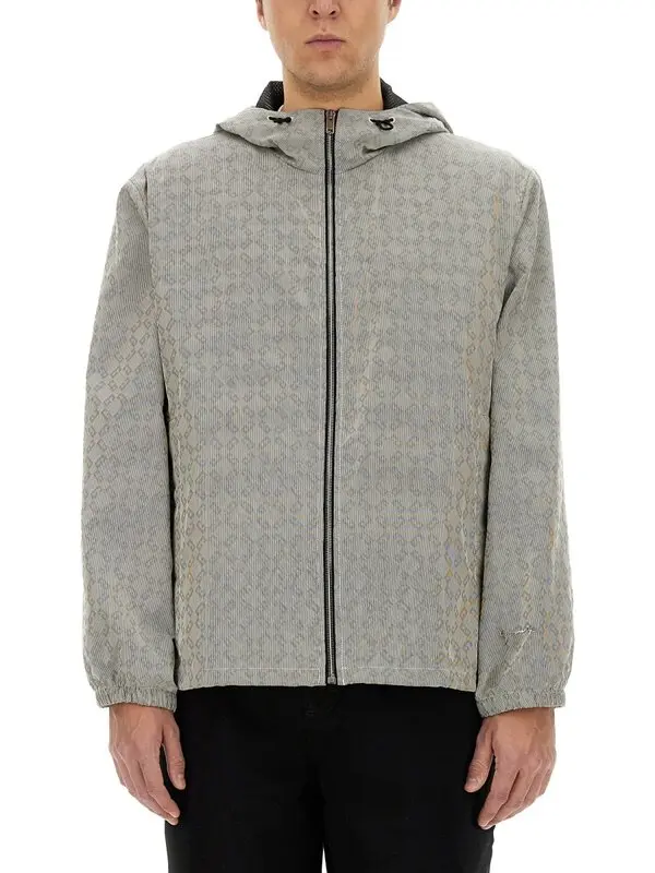 Givenchy Monogram Jacquard Zip-up Hooded Windbreaker - Grey