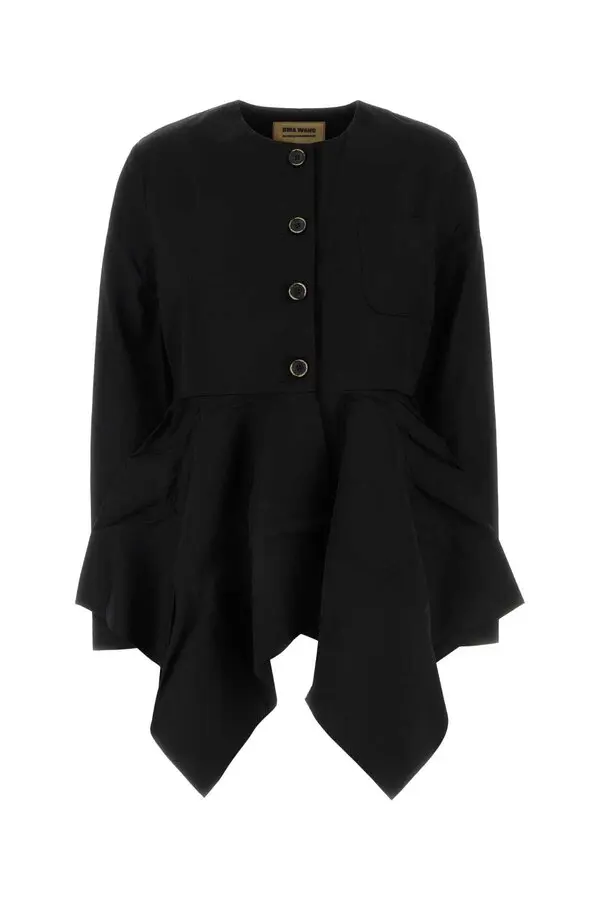 UMA WANG Viscose Blend Jacket With Draped Hem - Black