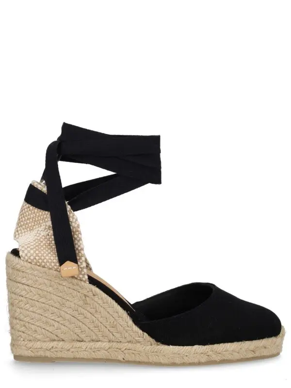 CastaÑer Heeled Espadrille Sandals With Tie Fastening - Black