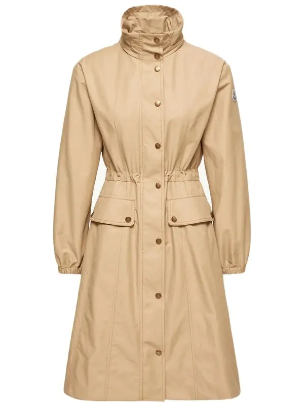 Moncler Technical Twill Mini Jacket With Adjustable Waist And Hood - Beige