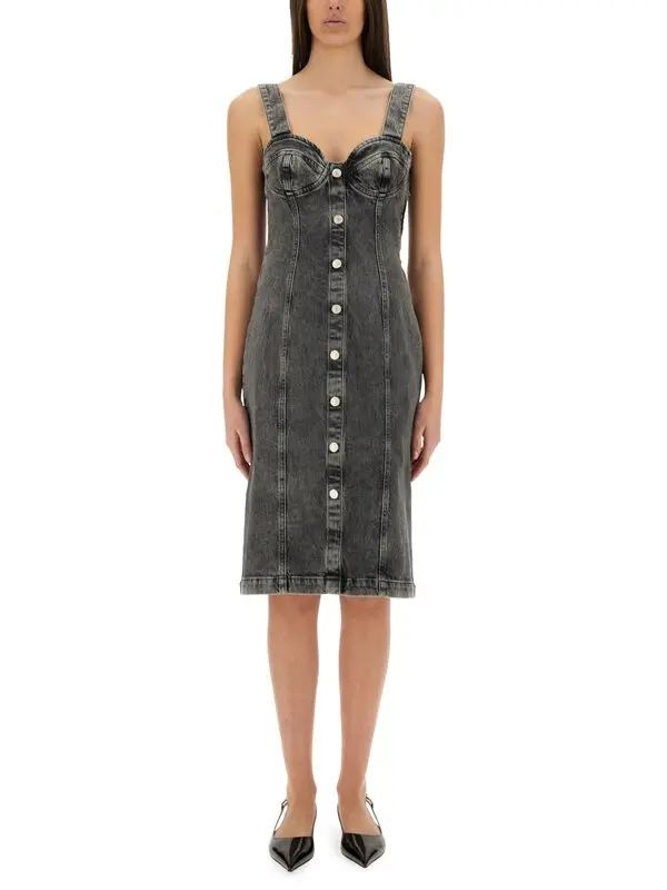 Moschino Denim Midi Dress With Button Detail