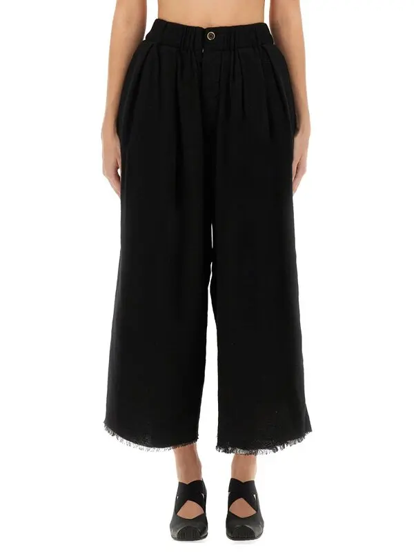 UMA WANG Poetic" Wool Linen Blend Cropped Pants - Black