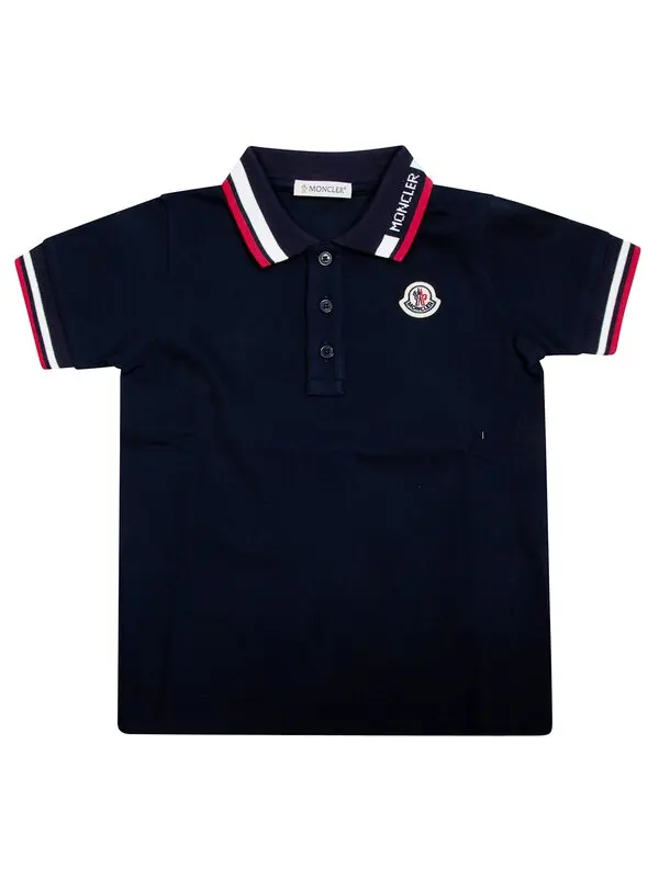 Moncler Short Sleeve Polo Shirt With Striped Collar - Blu