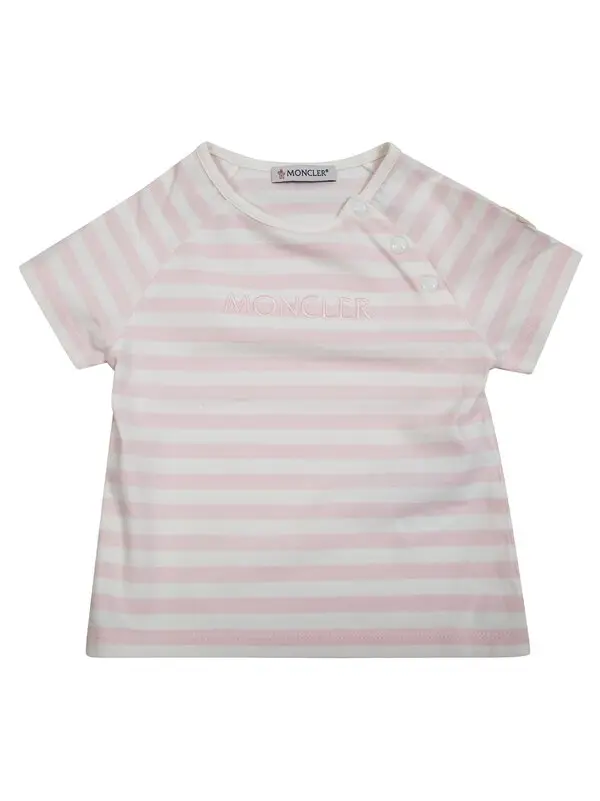 Moncler Striped Short Sleeve T-shirt With Button Detail - Rosa