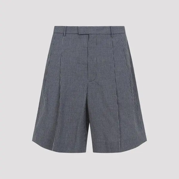Givenchy Checked Double Pleat Bermuda Shorts In Cotton - Blue