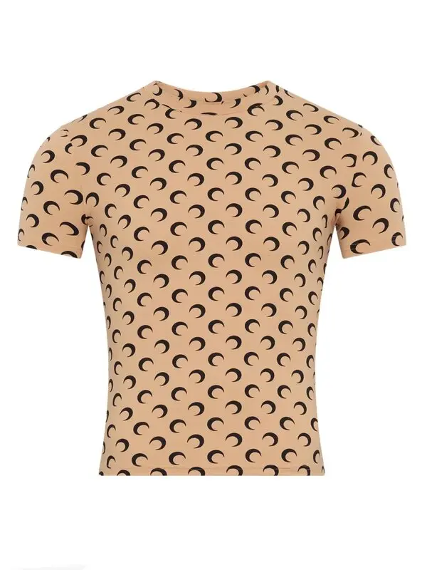 MARINE SERRE Recycled Moon Jersey Second Skin Short Sleeves Top - Nude
