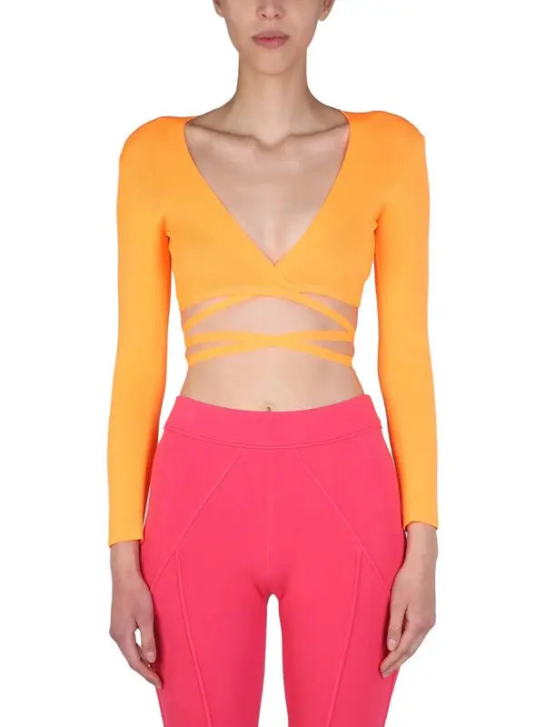 MSGM Cropped V-neck Knit Top - Orange