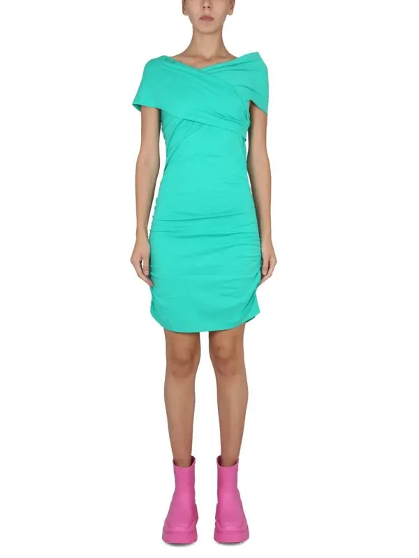 MSGM Chic Draped Mini Dress With Crossover Neckline - Green