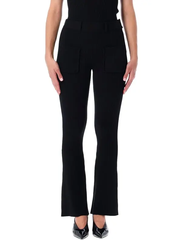 COURREGES Ribbed Knit Flare Pants With Pockets - Black