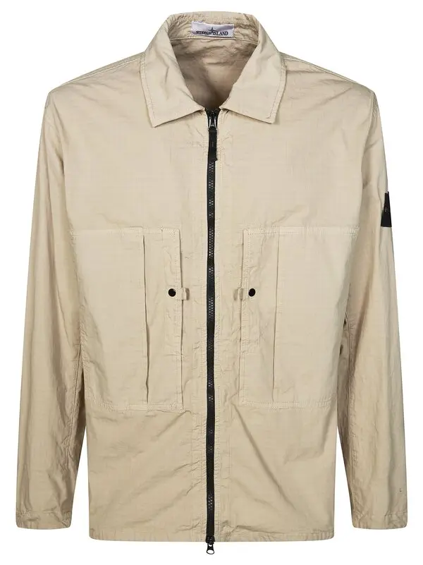 Stone Island Mercerized Organic Cotton Ripstop Overshirt - Beige