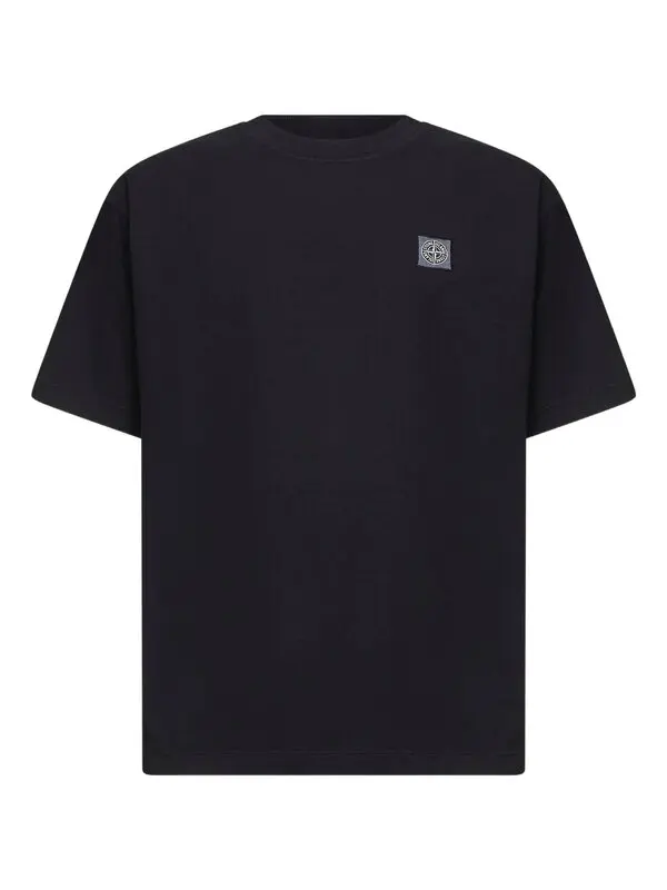 Stone Island Ribbed Neckline T-shirt With Logo Patch Size - Nero