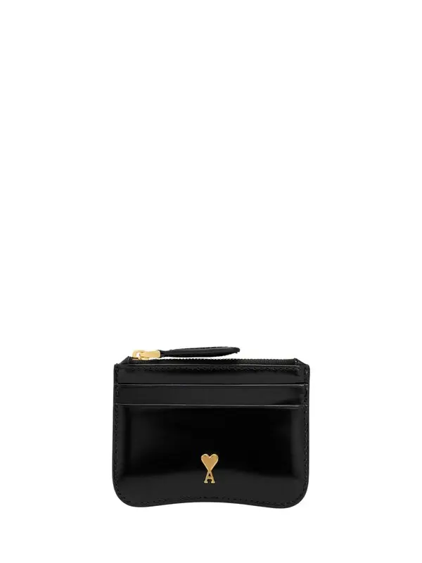AMI Paris Glazed Leather Paris Paris Compact Wallet - Black