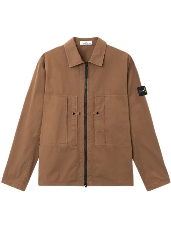 Stone Island Comfort Fit Jacket With Vertical Pockets - Brown