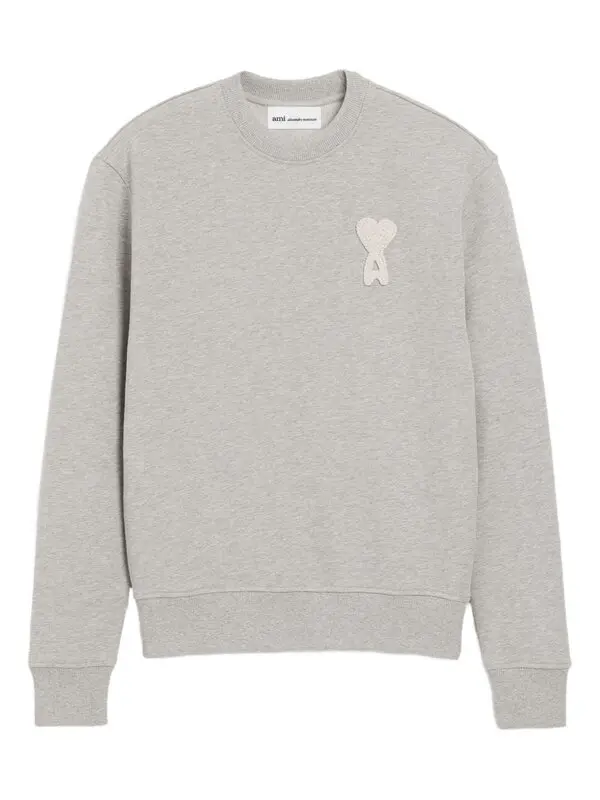 AMI Paris Crewneck Sweatshirt With Crochet Appliqu - Grey