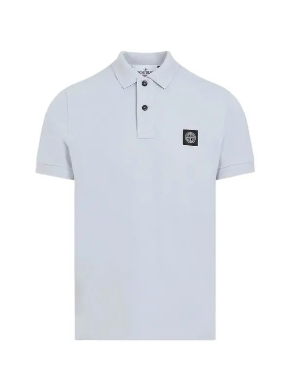 Stone Island Slim Fit Ribbed Collar Shirt With Button Closure - Clear Blue