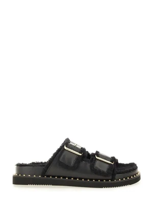 Ash Utah Bis Sandals With Buckle And Shearling Trim - Black