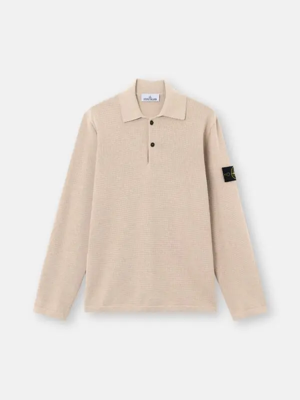 Stone Island Ribbed Collar Polo With Two-button Fastening Size - Beige