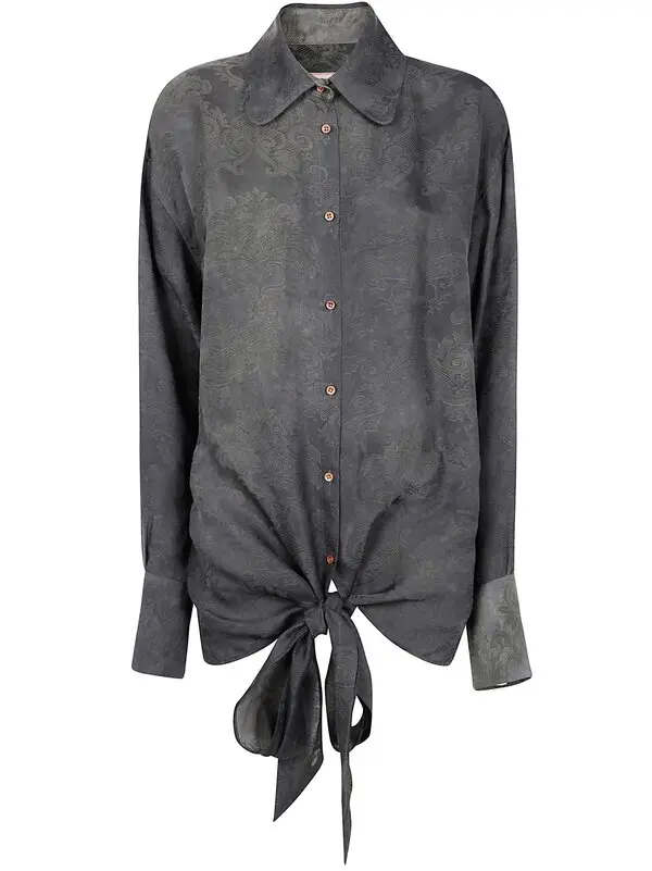 UMA WANG Embossed Jacquard Tie-front Shirt - Green