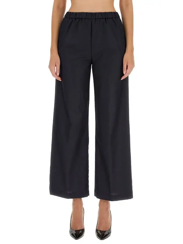 Aspesi Wide Leg Virgin Wool-cashmere Blend Flannel Pants - Blue