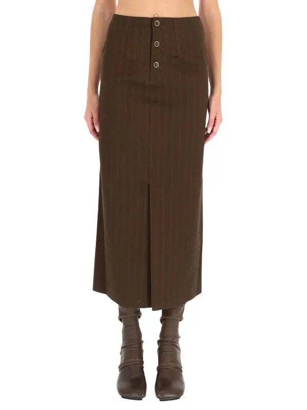 UMA WANG Pinstriped Button Detailed Midi Skirt - Brown
