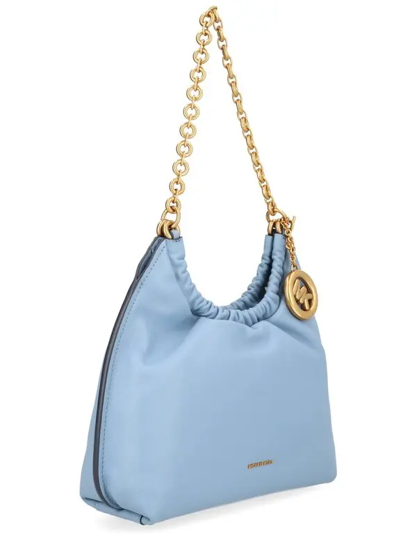 Michael Kors Mini Cow Leather Shoulder Bag With Gold Tone Chain Strap - Azure
